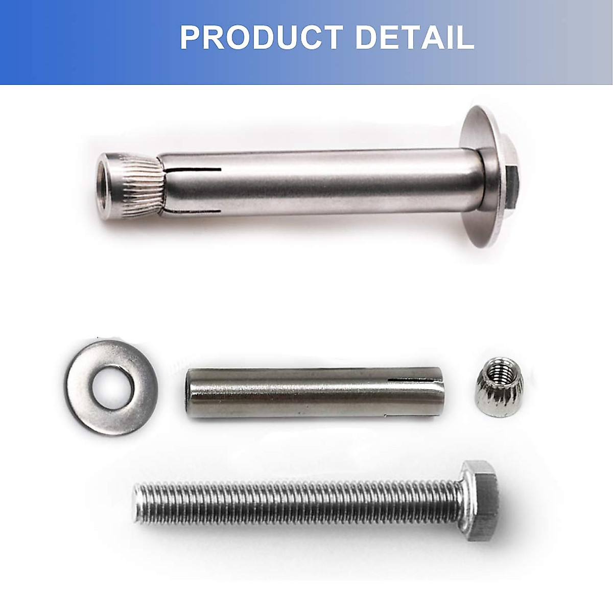 Hex Expansion Bolt Hex Head Nut Sleeve Expansion Screw 304 Stainless Steel External Furniture Bolts, Expanding Shield Anchor Screws Bolts Fastener M6x60mm 5 Pack