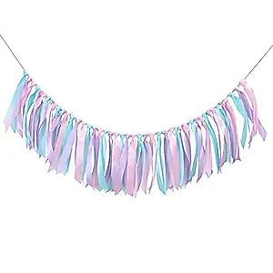 Wedding, Anniversary Party Decorations - Unicorn Theme Birthday Banner - Charming Multi-color Pull The Flag - Ribbon High Chair Banner - Smash Cake Photo Prop (Unicorn Theme Banner)