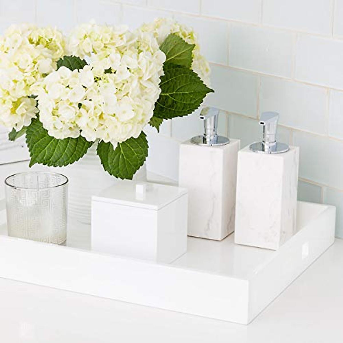 White Acrylic Tray 16" x 12" with Handles, Decorative Tray for Coffee Table, Kitchen or Living Room, Clear Acrylic Vanity Tray Spill Proof for Home Decor - Ottoman Tray, Serving Tray