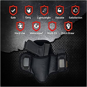 Tactical Pancake Gun Holster Houston - ECO Leather Concealed Carry Soft Material | Suede Interior for Protection | IWB | with Magazine Pouch | Fit: Glock 19 17 20 21 22 23 | Beretta 92 FS, PX4, XDM