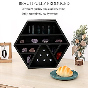 LYDWOO8D Hexagon Crystal Shelf Floating Shelves Crystal Holder,Crystal Shelf Display Shelf,Wooden Display for Boho Meditation & Gothic Decor