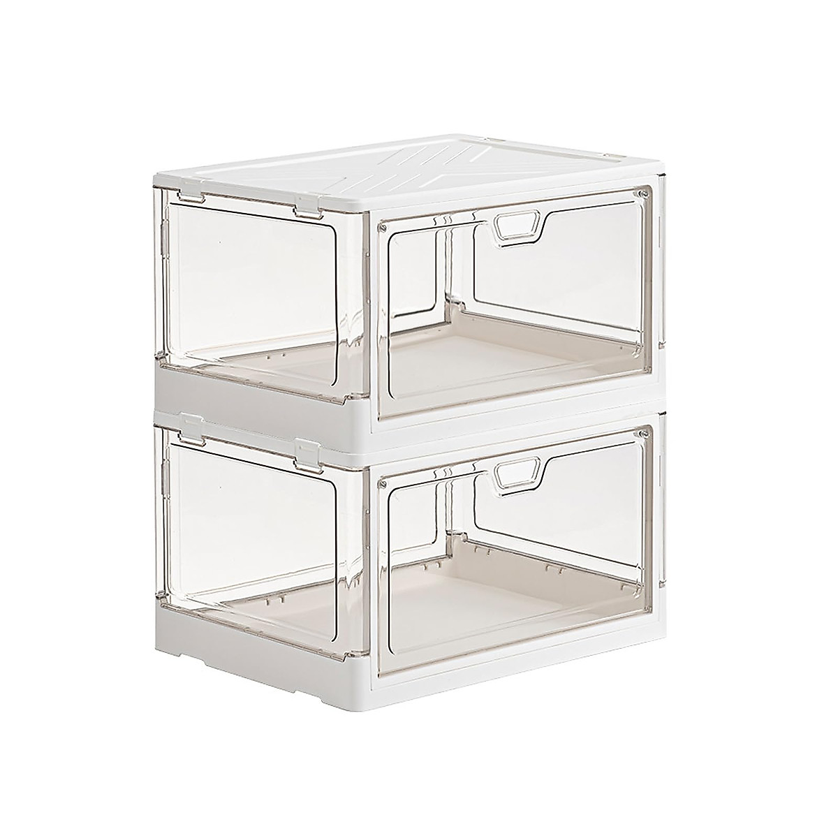 Bemodst Foldable Plastic Door Storage Bins Shoebox With Lids,26Quart Storage Containers, Stackable Storage Plastic Bins for Can Store Snacks, Artifacts Clothing Books Toys - 2PCS (White)