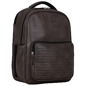 Kenneth Cole On Track Pack Vegan Leather 15.6” Laptop & Tablet Bookbag Anti-Theft RFID Backpack for School, Work, & Travel, Brown, Laptop