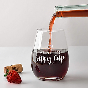 Auntie’s Sippy Cup - Aunt Wine Glass, 15Oz Stemless Wine Glass for Mother's Day Birthday Women Aunts Sisters - Aunt Wine Glass from Niece Nephew