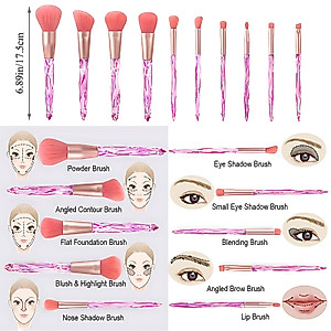 Kingtree Makeup Brushes, 10PCS Pink Crystal Makeup Brush Set Premium Synthetic Foundation Powder Concealer Eyeshadow Makeup Brush Kit, Professional Make Up Brush Set for Girls and Ladies