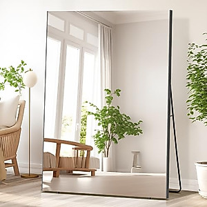 brisafe Full Length Mirror with Stand, 63"x43" Super Lightweight Glassless Home Full Floor Mirror, Oversized 0.04mm Nano-Film Gym Mirror, Black
