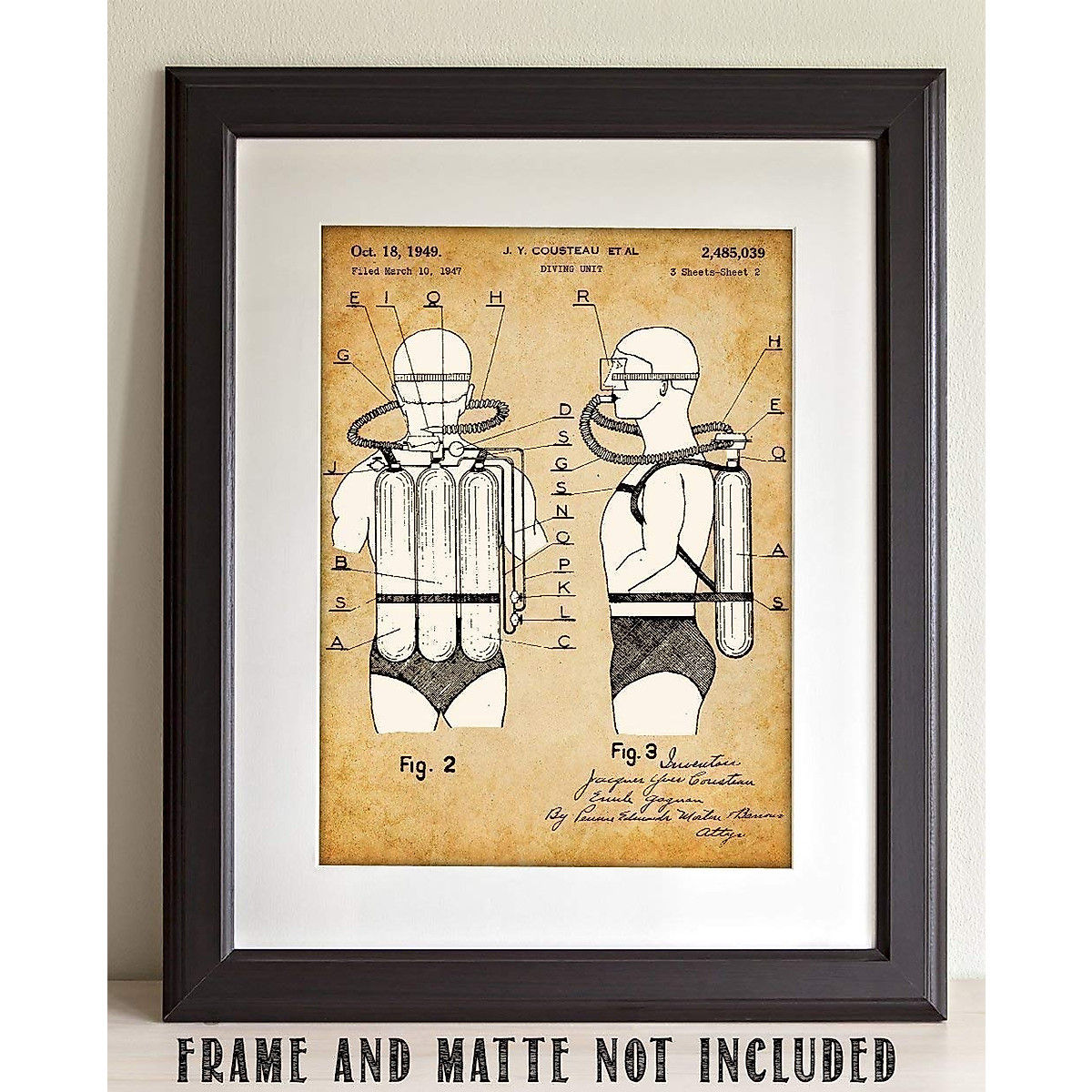 Jacques Cousteau Scuba Diving Tank Print - Great Home Beach House Wall Art, Underwater Sports Print, Marine Decorations, Great Gift for Scuba Divers, 11x14 Unframed Patent Print Poster
