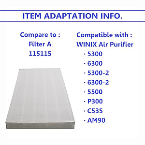 Beneficiair 3-PACK H13 115115 Filters Replacement for C535 Compatible with Winix PlasmaWave 5300 6300 5300-2 6300-2 P300 9000 5000 5000B Air Purifier