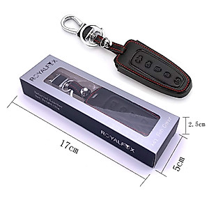 ROYALFOX 5 Buttons genuine leather smart keyless entry Remote Key Fob case Cover Keychain for Ford Edge Escape Explorer Flex Focus Taurus Fusion C-Max Lincoln MKS MKT MKX M3N5WY8609