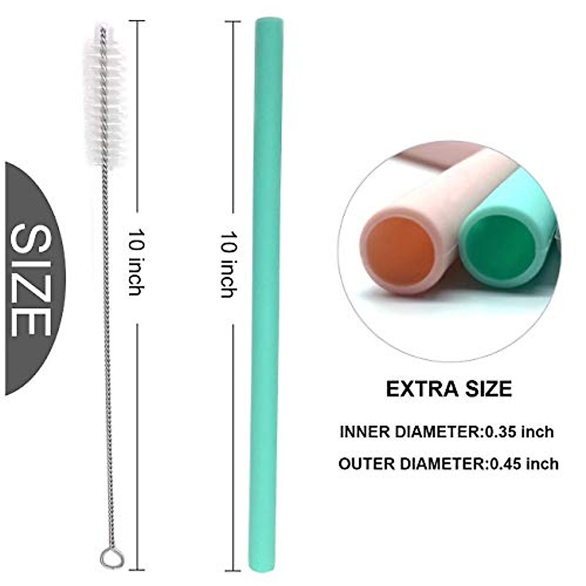 Senneny Set of 6 Silicone Drinking Straws for 30oz and 20oz - Reusable Silicone Straws BPA Free Extra Long with Cleaning Brushes- 6 Straight- 8mm diameter