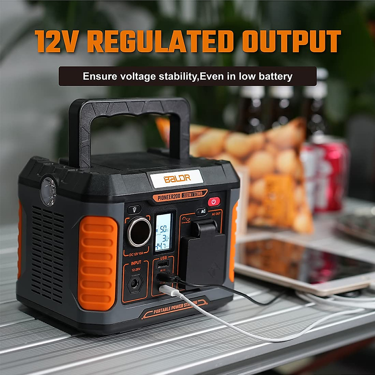 BALDR Portable Power Station, Solar Generator with 200W/120V Pure Sine Wave AC Outlet, 173Wh Backup Lithium Battery For Camping Travel Hunting Outdoors