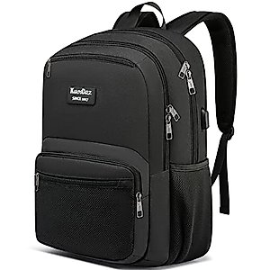 Kuosdaz Black Backpack for Women Men, 15.6 Inch College Laptop Bookbag with USB Charging Port, Water Resistant Anti Theft Business Work Bag, Computer Backpack Casual Daypack, Black