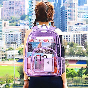 Clear Backpack for Women and Men, Heavy Duty PVC Backpacks, See Through Transparent Bookbag - Purple