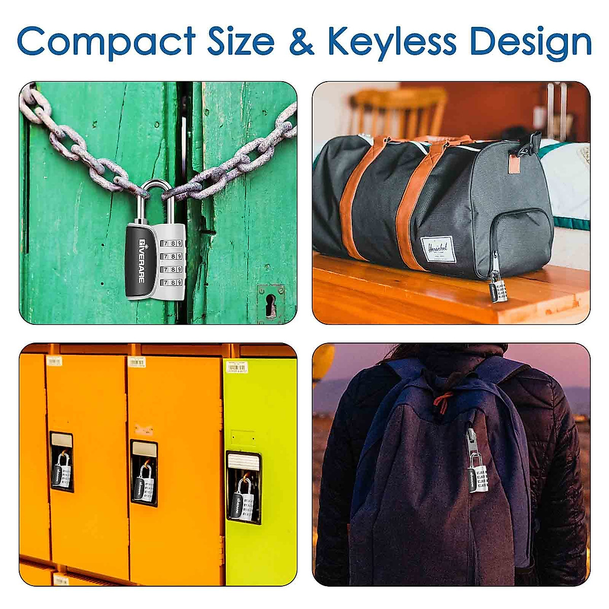 GIVERARE 2 Pack Combination Lock, 4-Digit Padlock Keyless, Resettable Luggage Locks for Backpack, Gym & School & Employee Locker, Weatherproof Travel Lock for Fence, Backyard Gate, Hasp, Case-Silver