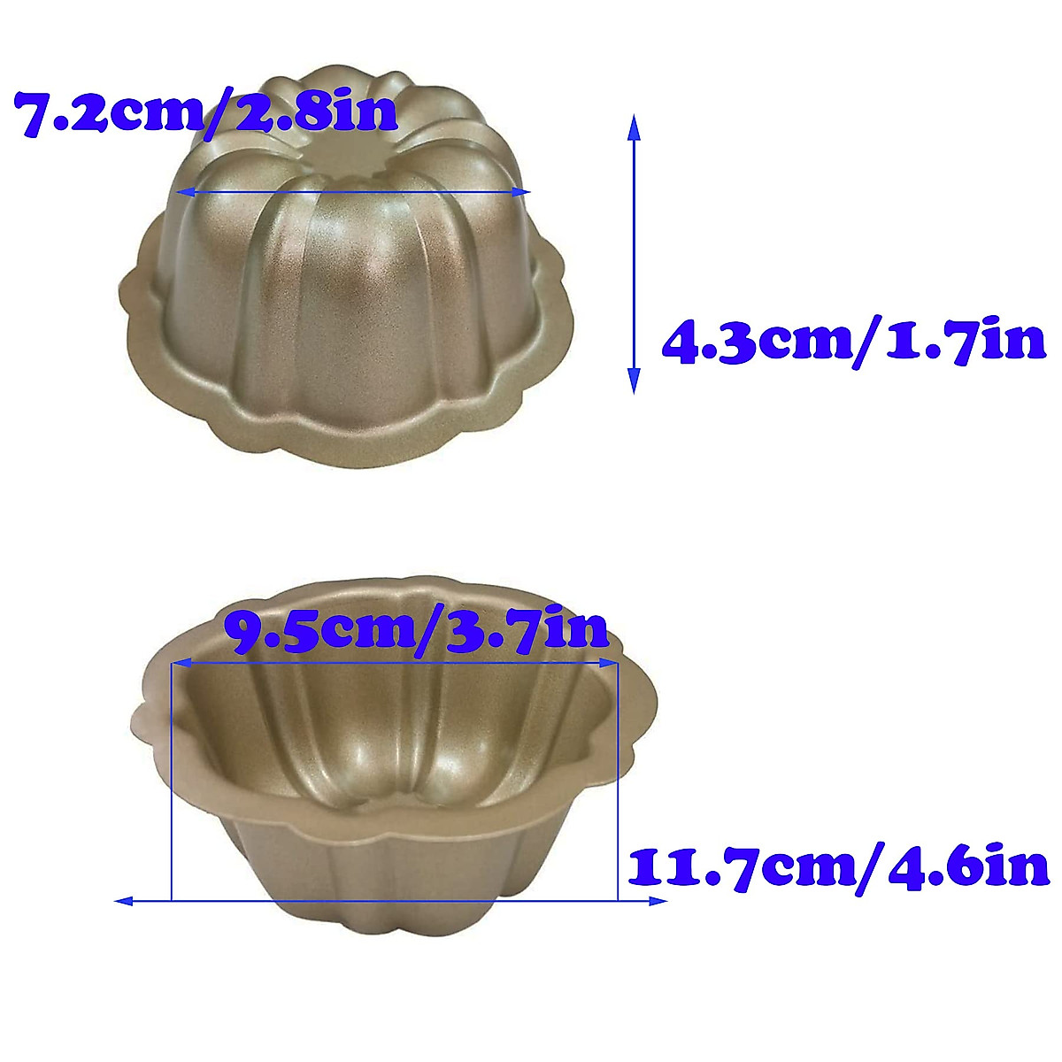 Mantouxixi 4 Pack Gold Color Mini Bundt Cake Pan, 4 Inch Nonstick Fluted Tube Cake Pans, Oven Baking Mold Metal Round Pumpkin Shaped Cake Mould for Bundtlet Bavarois Cupcake Muffin Brownie Pudding