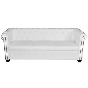 CUSON Chesterfield Sofa 3-Seater | Modern 3-Seat Sofa Couch | Faux Leather Living Room Sofa | White Artificial Leather with Wooden Frame 78.9" x 29.9" x 27.6"