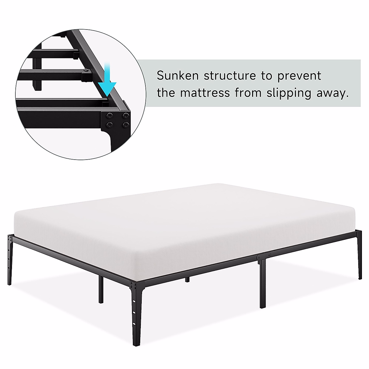 IDEALHOUSE 14 Inch Queen Metal Platform Bed Frame No Box Spring Needed, Bed Frame Queen Size with Heavy Duty Steel Slat Mattress Foundation, Noise Free, Easy Assembly