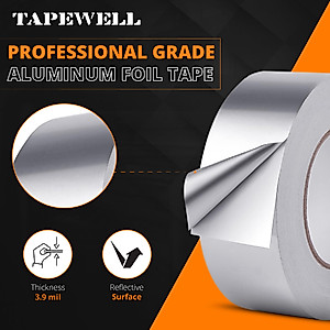 TAPEWELL Aluminum Foil Tape - High Temperature Professional Grade Aluminum Tape for Ductwork, HVAC Tape - Metal Repair - Dryer Vent Tape -2 Inch by 150 Feet (50 Yards) 3.9 Mil -Pack of 2