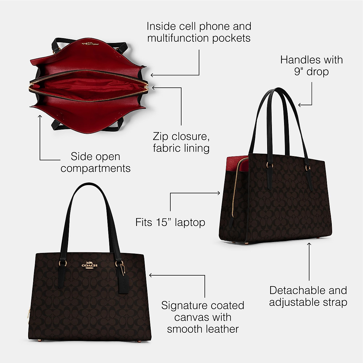 COACH Tatum Carryall 40, Brown Black