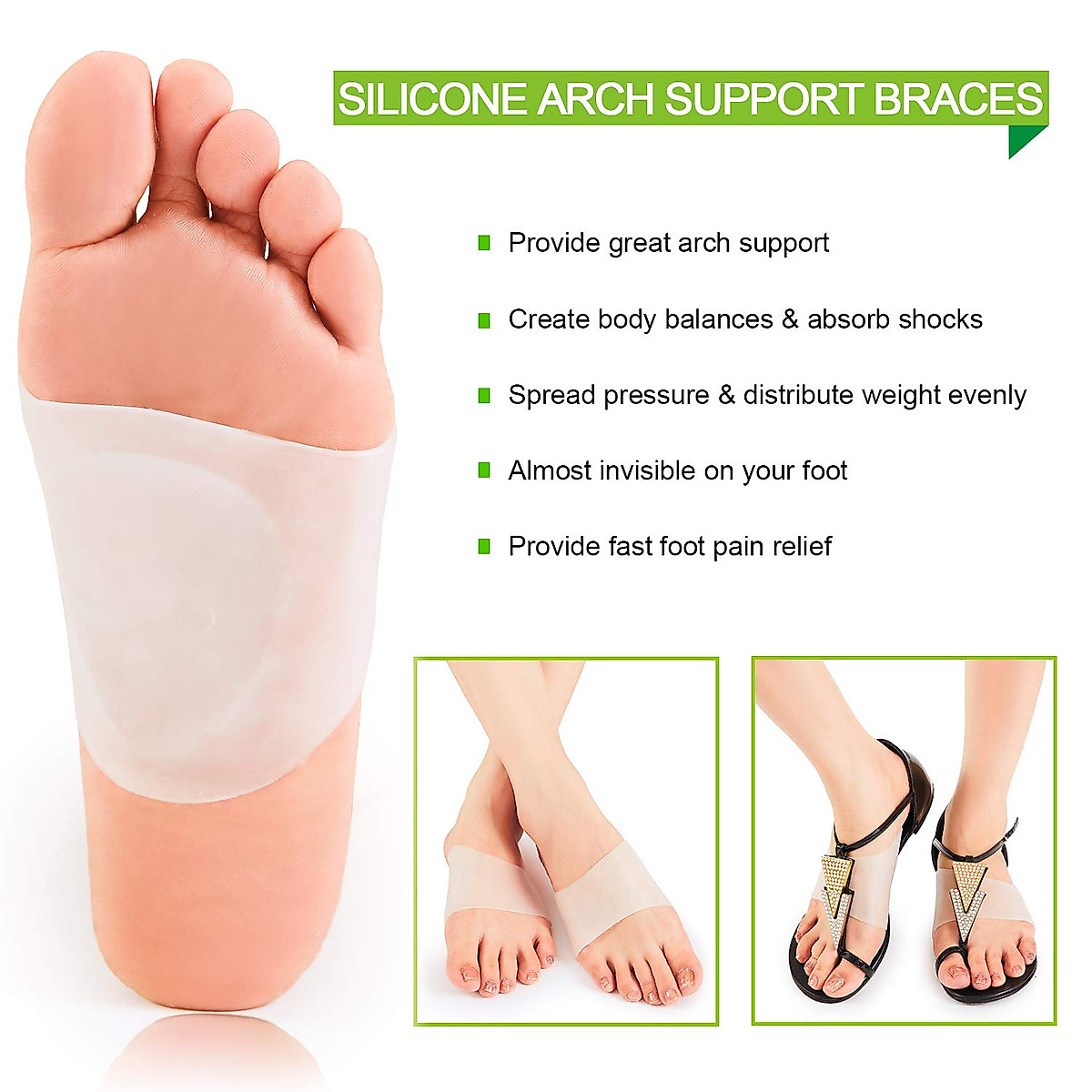 Plantar Fasciitis Arch Support Kit-12pcs-Compression Arch Sleeves, Arch Braces, Silicone & Cushioned Arch Supports & Free Insoles, Fast Pain Relief & All Day Comfort, Sizes for Men & Women (Medium)…