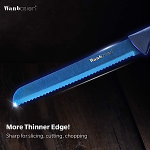 Wanbasion Blue Serrated Bread Knife 8 Inch, Bread Knife Serrated with Sheath, Stainless Steel Bread Knife for Homemade Bread