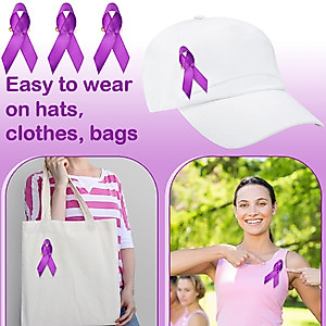 150 Pieces Purple Ribbon Awareness Pancreatic Cancer Awareness Pins Domestic Violence Awareness Lupus Overdose Alzheimers Cancer Awareness Pins Purple Brooch with Safety Pins for Charity Public Event