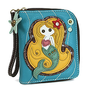 CHALA Zip Around Wallet, Wristlet, 8 Credit Card Slots, Sturdy Pu Leather Blue Mermaid One Size