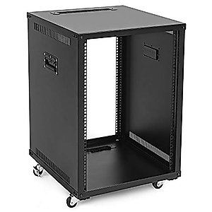 NavePoint 15U Portable Server Rack with Casters - 15U Network Rack Open Frame with Adjustable Rails, 132lbs Capacity - Up to 22.6" Deep 19-Inch Rack for IT Equipment, Telecom & A/V, Black