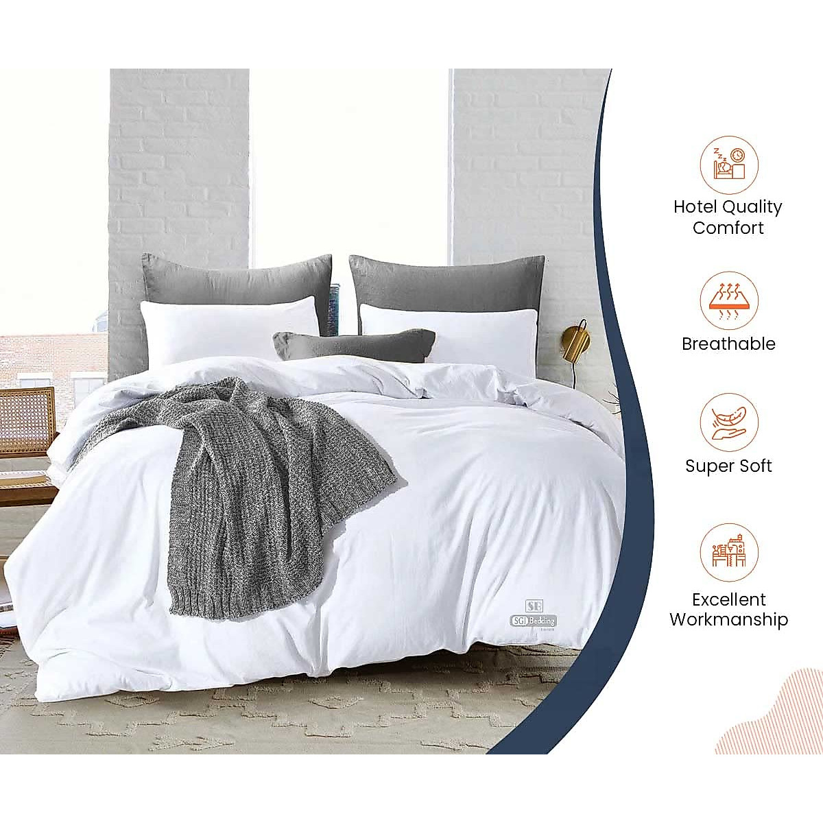SGI bedding Luxurious 1000 TC White Solid Duvet Cover Set - Soft & Fluffy Comforter Cover for Winter - Hotel Quality Egyptian Cotton Bedding - Breathable - Oversized Queen Duvet Covers