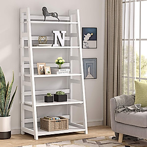 Tribesigns 5-Tier Bookshelf Modern Bookcase, 5 Shelf Ladder Shelf Book Storage Shelf Organizer for Living Room, Home Office (White)
