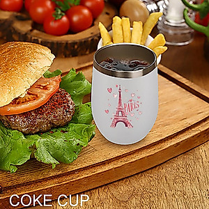 Paris France Eiffel Tower Souvenir Insulated Wine Tumbler with Lid Stainless Steel Travel Mug Coffee Cup for Cold & Hot Drinks