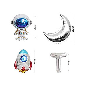 AnnoDeel Two The Moon Balloons, 16inch Silver Letter foil Balloons Large Moon Man Robot UFO Theme for 2nd Years Old Brithday Party Supply Decoration
