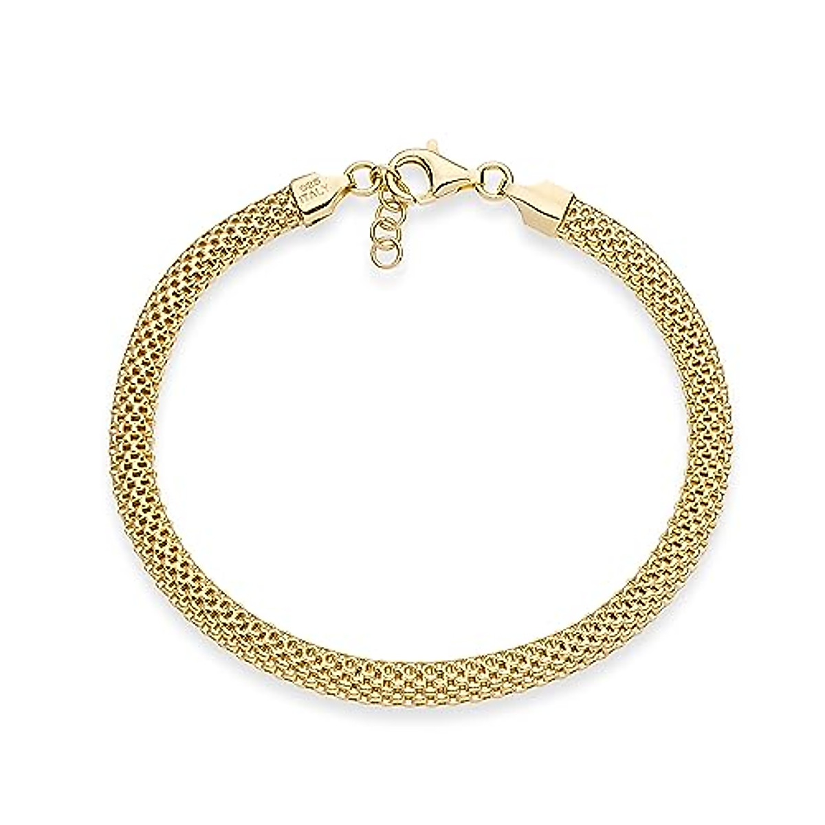 Miabella 18K Gold Over Sterling Silver Italian 5mm Mesh Link Chain Bracelet for Women, 925 Made in Italy (Length 6.5 Inches (X-Small))