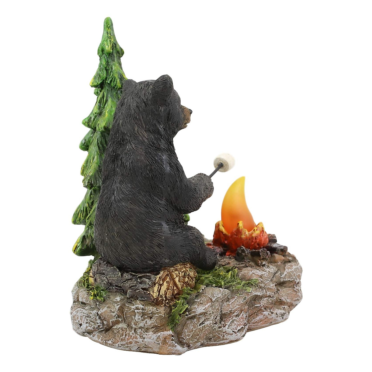 Ebros Whimsical Rustic Forest Black Bear Holding Twig with Marshmallow by Bonfire Campfire LED Night Light Statue Woodland Cabin Lodge Decor Bears Figurine As Decorative Home Accent