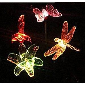Solaration KB1041 Solar Stake Flower, Hummingbird, Butterfly and Dragonfly Garden Stake Lights, Four Pieces Set