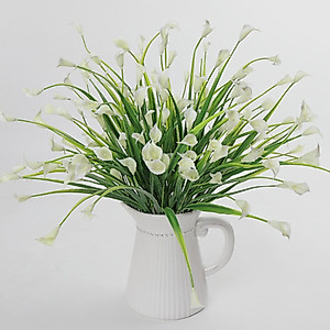 Shineweb 1 Bouquet 5 Branches Calla Lily Flower Artificial Table Plant Garland Home Kitchen Garden Office Wedding Wall Decor White