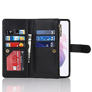 Jaorty Samsung Galaxy A52 5G Wallet Case,[9 Card Slots] Removable Adjustable Crossbody Necklace Lanyard Shoulder Strap Zipper Magnetic Leather Case for Samsung Galaxy A52 5G,6.5 inch Black