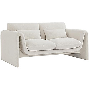 Meridian Furniture 198Cream-L Stylus Collection Modern | Contemporary Boucle Fabric Upholstered Loveseat with Rich Cream Boucle Fabric, Curved Arms, 64" W x 38" D x 31" H, Cream