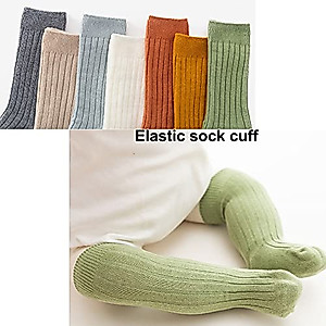 Exegawe Baby Girls Socks Cotton Toddler Knee-High Stockings Kids Cozy Warm Solid Color Long Socks for 0-5T(C-Solid 6 Pairs,L/3-5y)