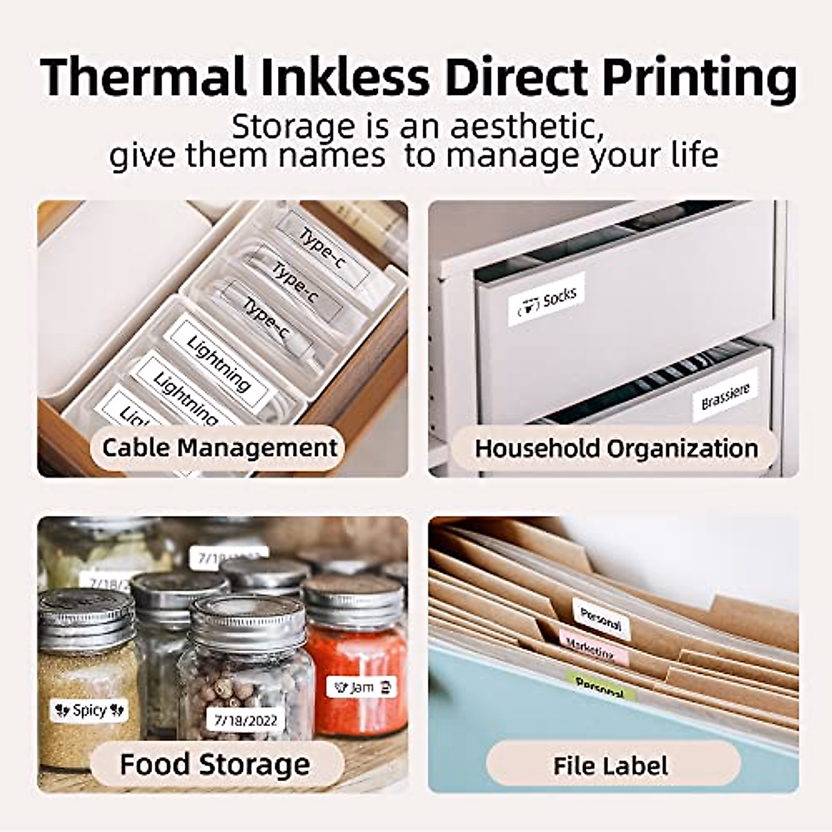 Makeid Label Maker Machine with 3 Tapes (White+ Green+ Transparent) 3/5 inch or 16mm USB Rechargeable Thermal Label Printer for Android iOS Cute Fonts Emoji Stickers Fast and Easy, Green