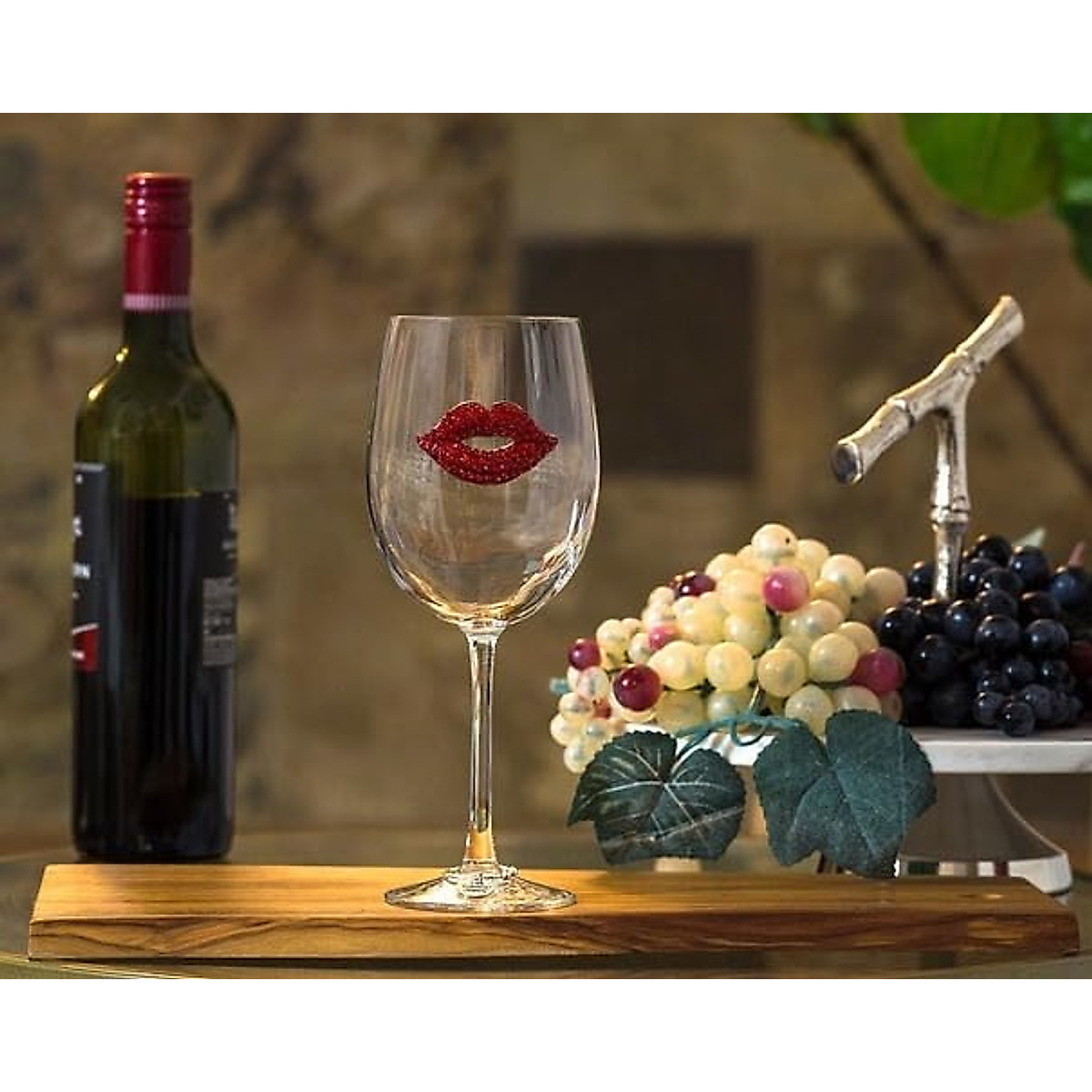 The Queens’ Jewels Red Lips Jeweled Stemmed Wine Glass, 21 oz. - Unique Gift for Women, Birthday, Cute, Fun, Valentine's Day