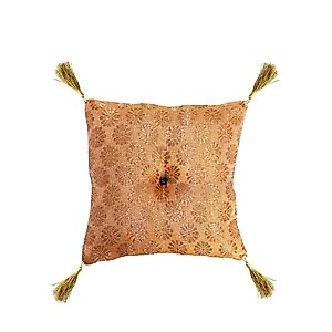 Cushion for Tibetan Singing Bowl Handmade Square Cushions Brocade Art Silk Home Decor Jewelry Display Pillow (10" x 10" Inch, Peach)