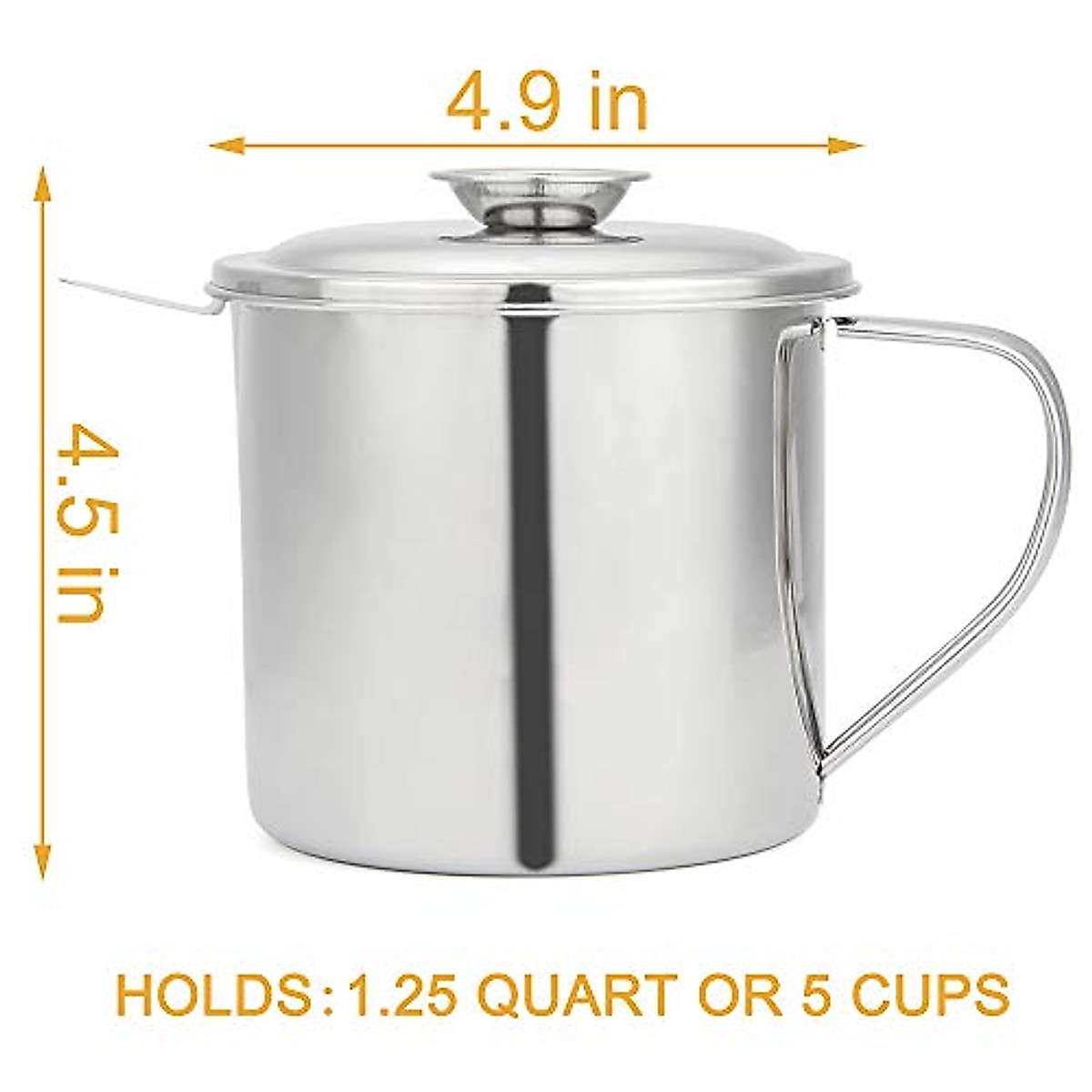 Bacon Grease Container Kitchen Cooking Oil Container Grease Container with Strainer Filter - Heat Resistant (1.25 Quart | 5 Cups)