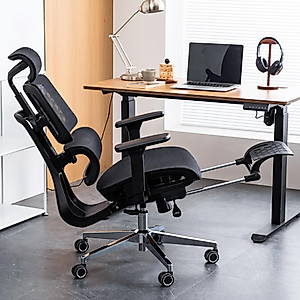 Ergonomic Dual Backrest Office Chair with Footrest- High Back Mesh Desk Computer Chair with Adjustable Seat Depth and Adaptive Lumbar Support, 4D Arms Metal Base Multifunctional Executive Swivel Chair