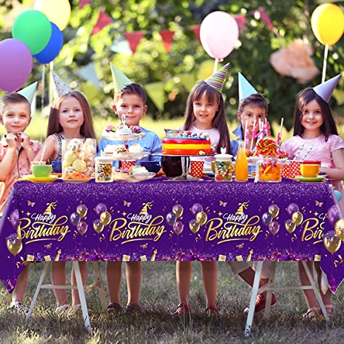 Happy Birthday Decorations-3pcs Birthday Tablecloth,Rectangle Plastic Disposable Birthday Table Covers Party Decoration for Men Women 90th 80th 70th 60th 50th 40th 30th Birthday (Purple)