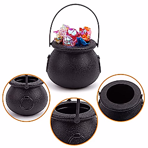 FUTUREPLUSX 12 PCS Black Cauldron Kettles, Plastic Witch Cauldron Candy Serving Bowls Mini Black Buckets for St.Patrick's Day Halloween Wizard Theme Party Favor Decor