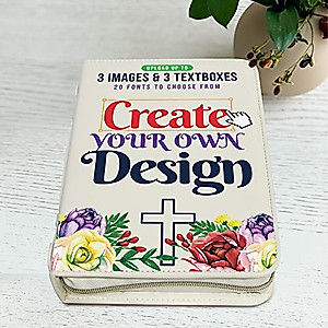 10x7 Inch Personalized Bible Cover – Create Your Own Design, Custom Bible Cover and Carrying Case with Handle – Leatherette Book Covers and Bible Case for Women - White (Freeform)