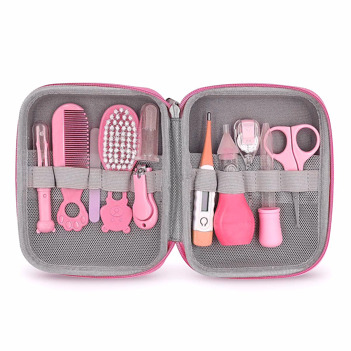 Baby Grooming Kit, Portable Baby Safety Care Set with Hair Brush Comb Nail Clipper Nasal Aspirator etc for Nursery Newborn Toddlers Infant Girl Boys Keep Clean (Pink)