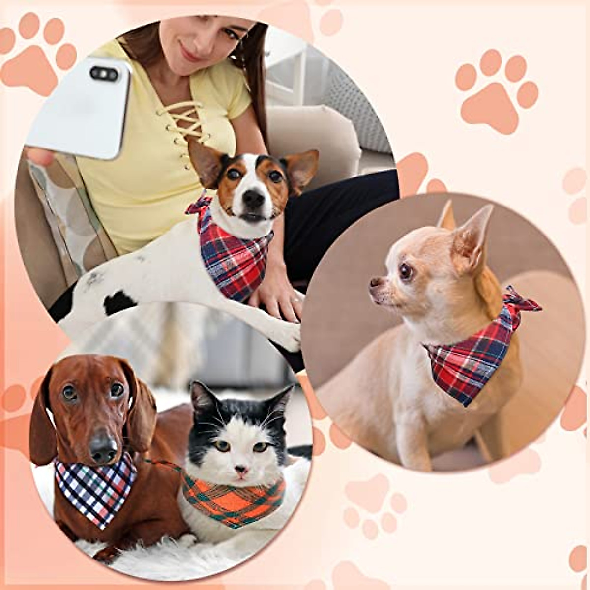 50 Pcs Bandanas for Dogs Plaid Dog Bandana Washable Puppy Bandana Triangle Dog Drool Bibs Dog Hankerchief Girl Comfortable Scarfs for Small Medium Large Dogs Girl Boy Pet Accessories