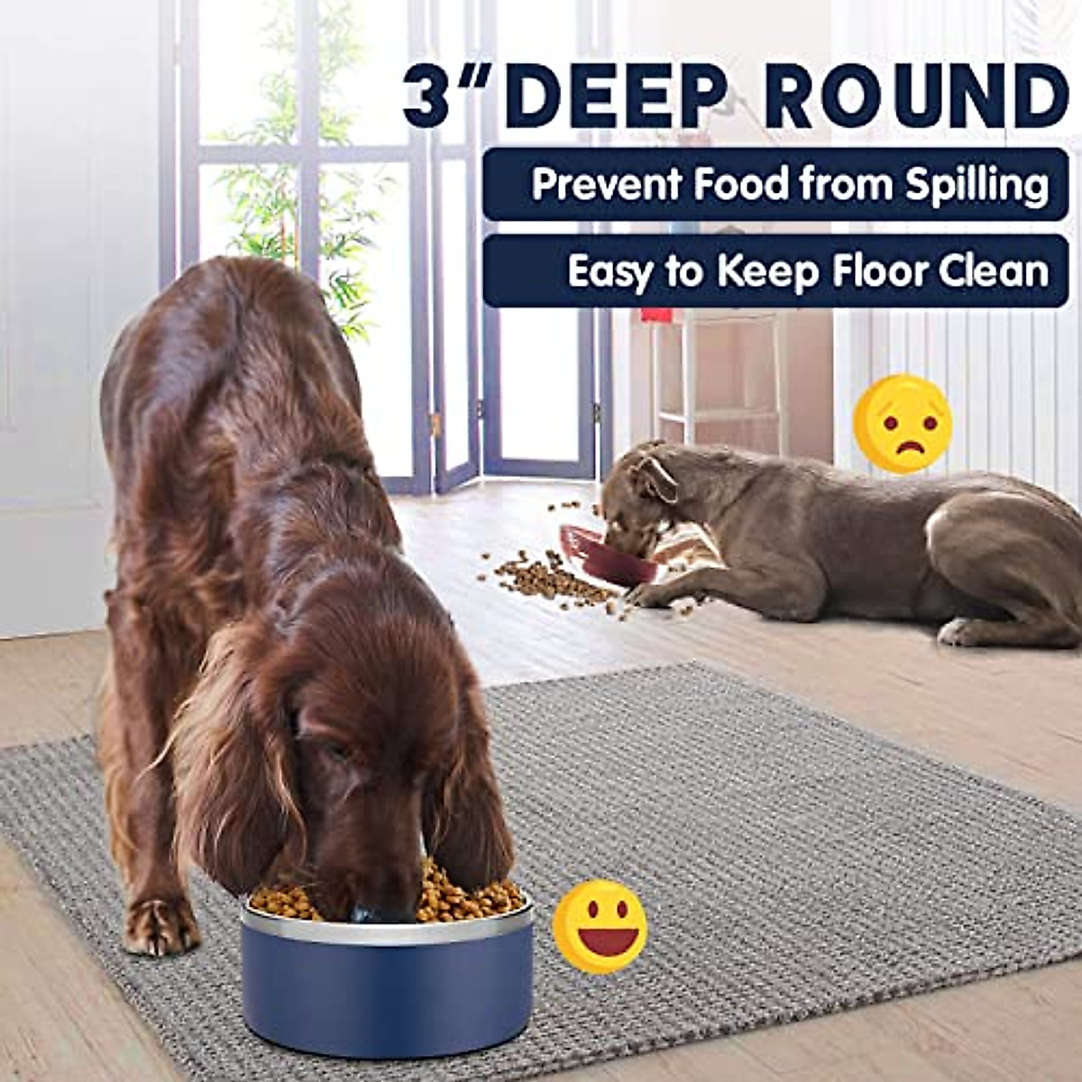 Premium Dog Water Bowl for Medium Large Dogs, 64oz Large Heavy Dog Bowls 1.6Lbs Weighted 304 Stainless Steel Insulated Dog Food Bowl Black Pet Bowl, 8 Inch